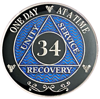 AA 34 Year Coin Blue, Silver Color Plated Medallion, Alcoholics ...