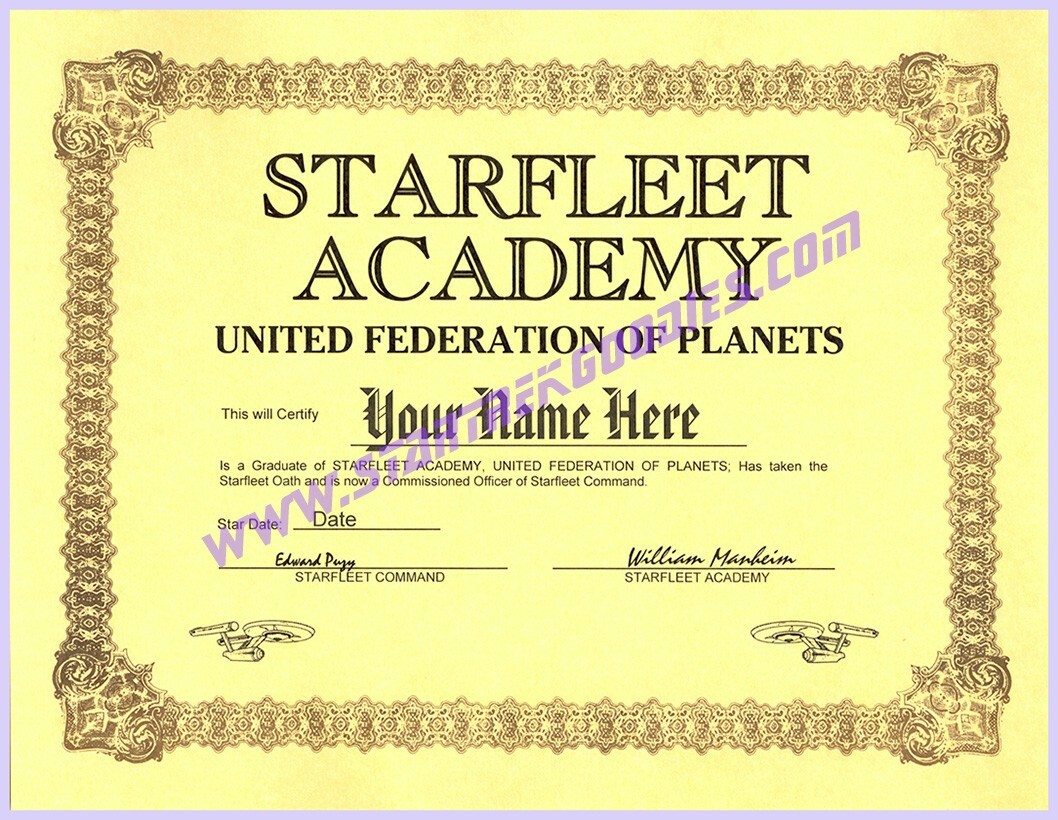 PERSONALIZED Certificate "STARFLEET ACADEMY DIPLOMA" Star Trek ...