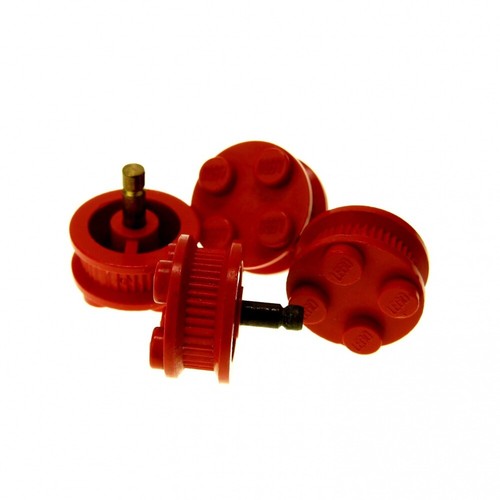 4 x Lego System Wheel Red Wheels profile Fluted Metal Pin 2x2 Stud Car ...