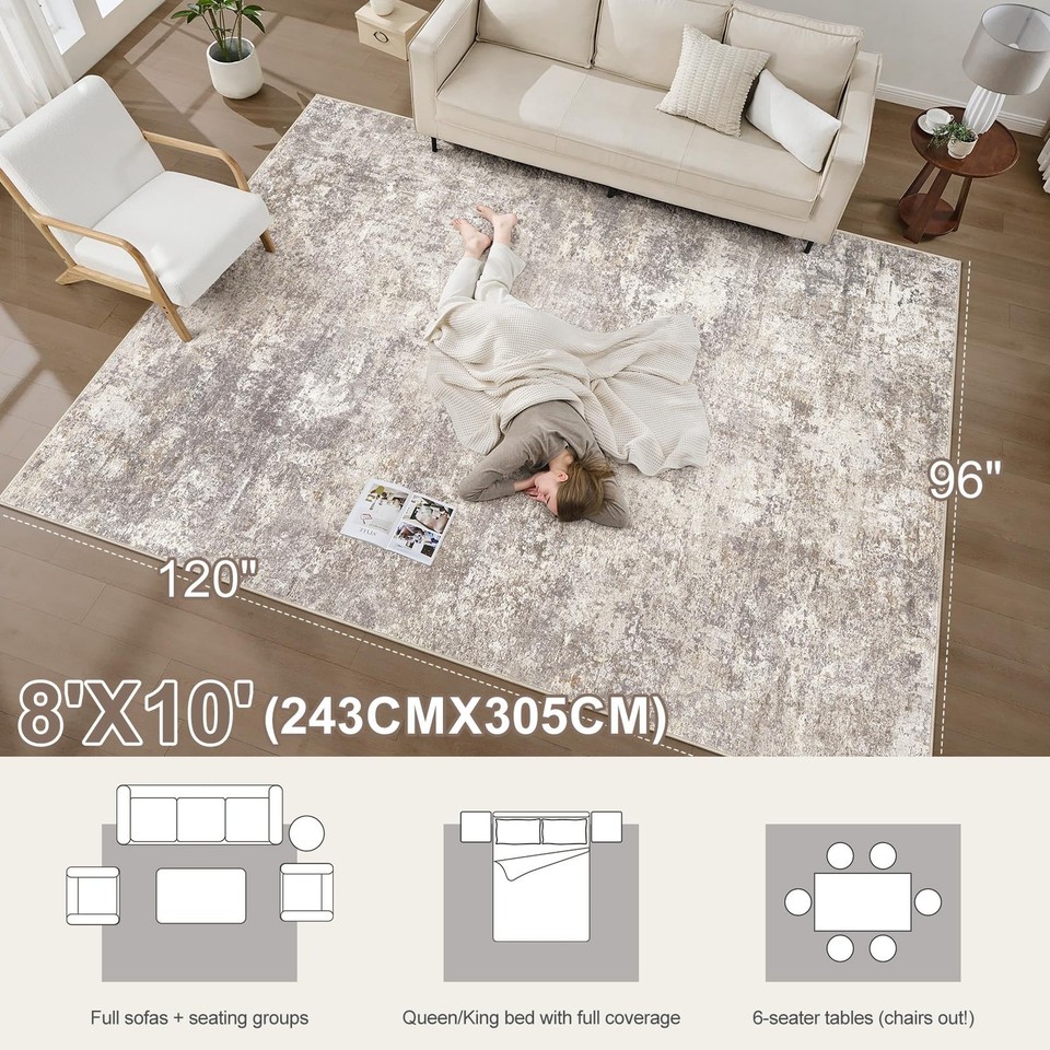 Area Rug Living Room Rugs - 8x10 Abstract Large Soft Indoor Washable ...
