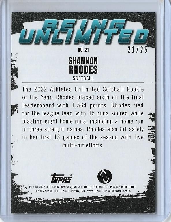 2023 TOPPS ATHLETES UNLIMITED SHANNON RHODES GOLD /25 CARD #BU-21 ...