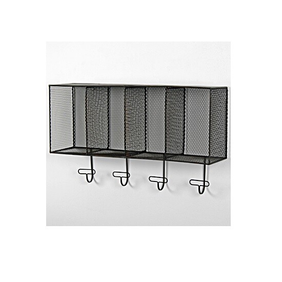 Industrial Wall Mounted Mesh Storage Shelf With 4 Hooks by Originals ...