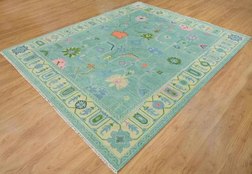 8x10 Oushak rug Contemporary Abstract Living Room Area Rug Color Parrot ...