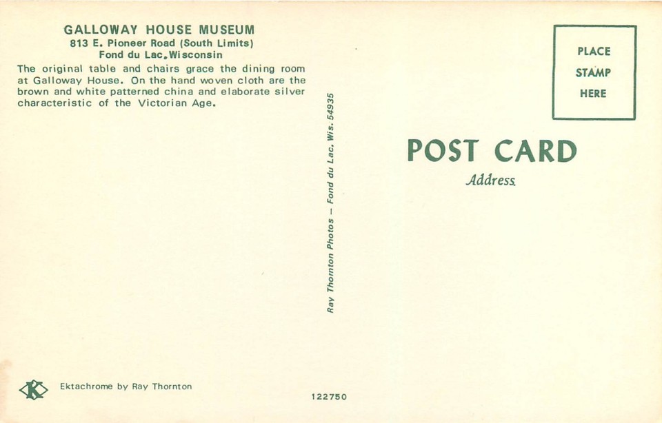 Galloway House Museum Fond du Lac Wisconsin WI Postcard | eBay