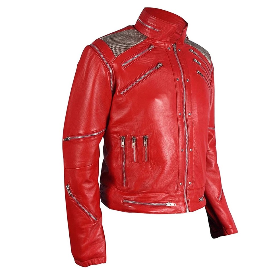 Michael Jackson Beat It Red Leather Jacket for Men – Detachable Sleeves ...