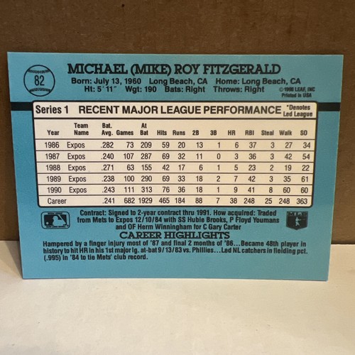 Mike Fitzgerald #82 Donruss MLB Baseball 1991 Montreal Expos | eBay