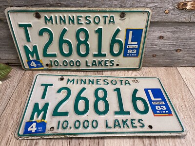 Minnesota License Plate Pair TM26816 MN 10,000 Lakes w/‘83 Sticker Tab ...