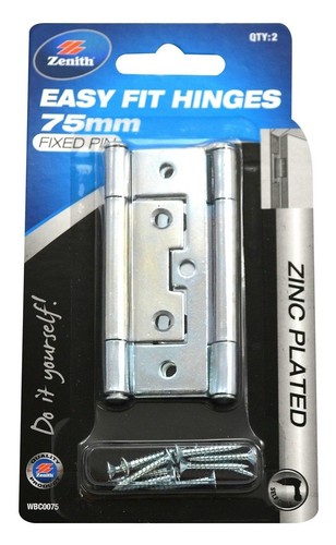 Zenith EASY FIT HINGES 2Pcs Fixed Pin, Internal Use, Zinc Plated- 75mm ...