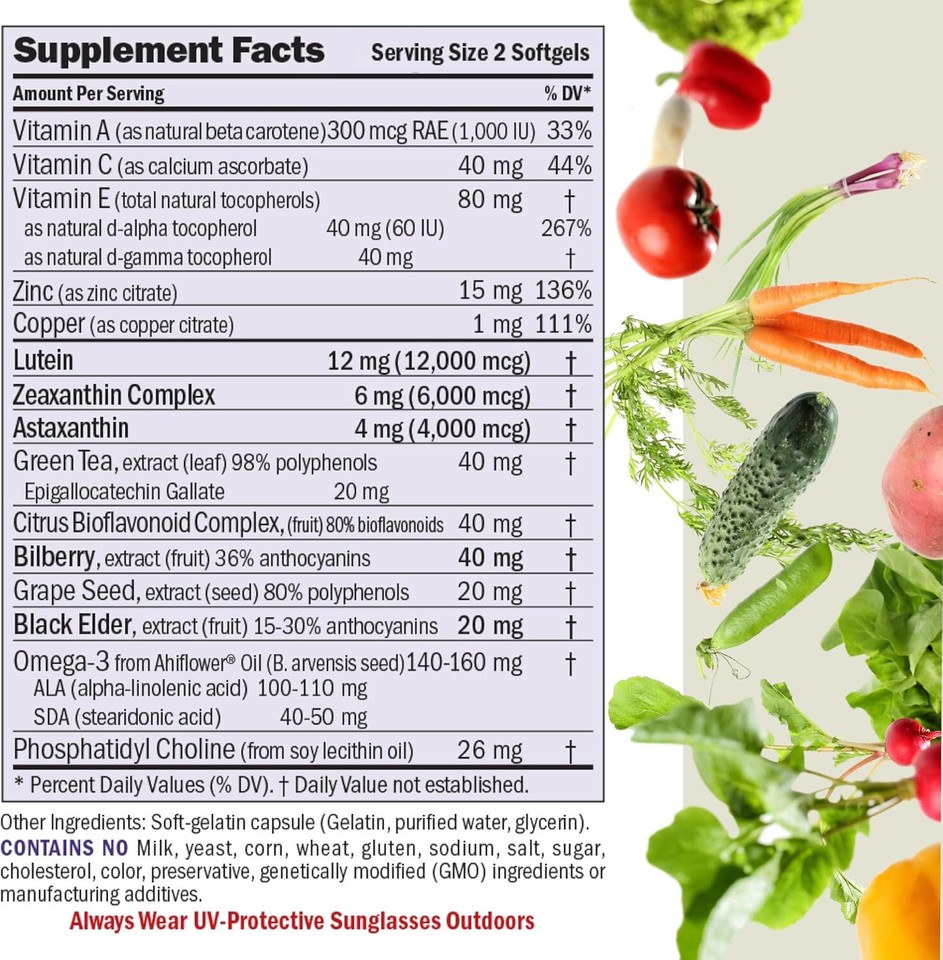 ANDREW LESSMAN Ultimate Eye Support with Astaxanthin 60 Softgels - 12mg ...