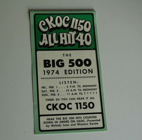 CKOC Music Chart The Big 500 Jan 30 1974 | eBay