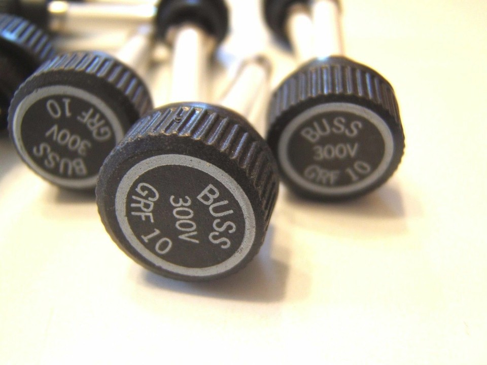 BUSSMANN GRF-10 CAPPED FUSES. 5 LOT 10A-300V. FITS 'HLR' CARRIER.NEW ...