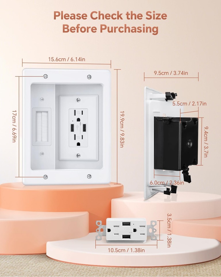 in Wall Cable Management Kit with AC Outlets & USB Ports, Recessed ...