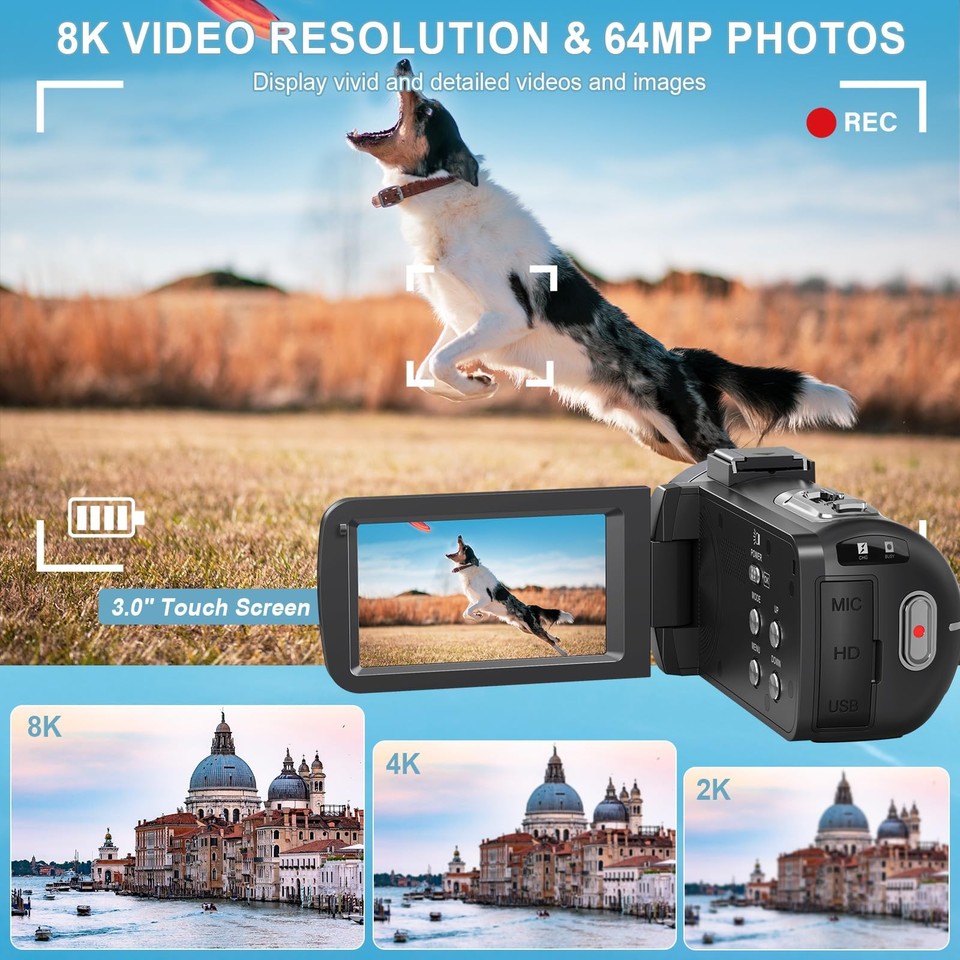 8K 64MP Camcorder Video Camera 18X Digital Zoom YouTube Vlogging Camera ...