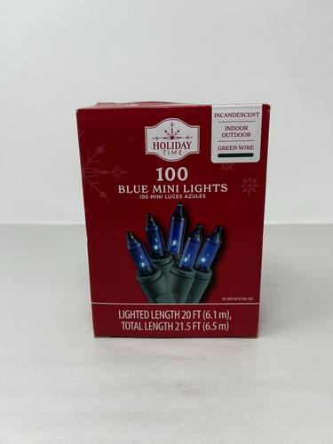 Holiday Time 100 Blue Mini String Lights Christmas with Green Wire NEW ...