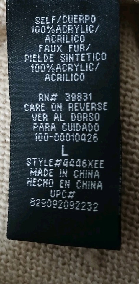 XOXO Cardigan Sweater Large Open Long Faux Fur Trim Boho Tan Brown ...