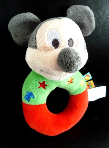 11. DOUDOU HOCHET DISNEY NICOTOY MICKEY ROUGE VERT GRIS ETOILES GRELOT ...