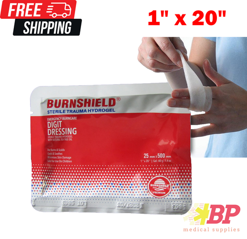 Burnshield Hydrogel Digit Dressing Emergency Sterile Burn Care 1" x 20 ...