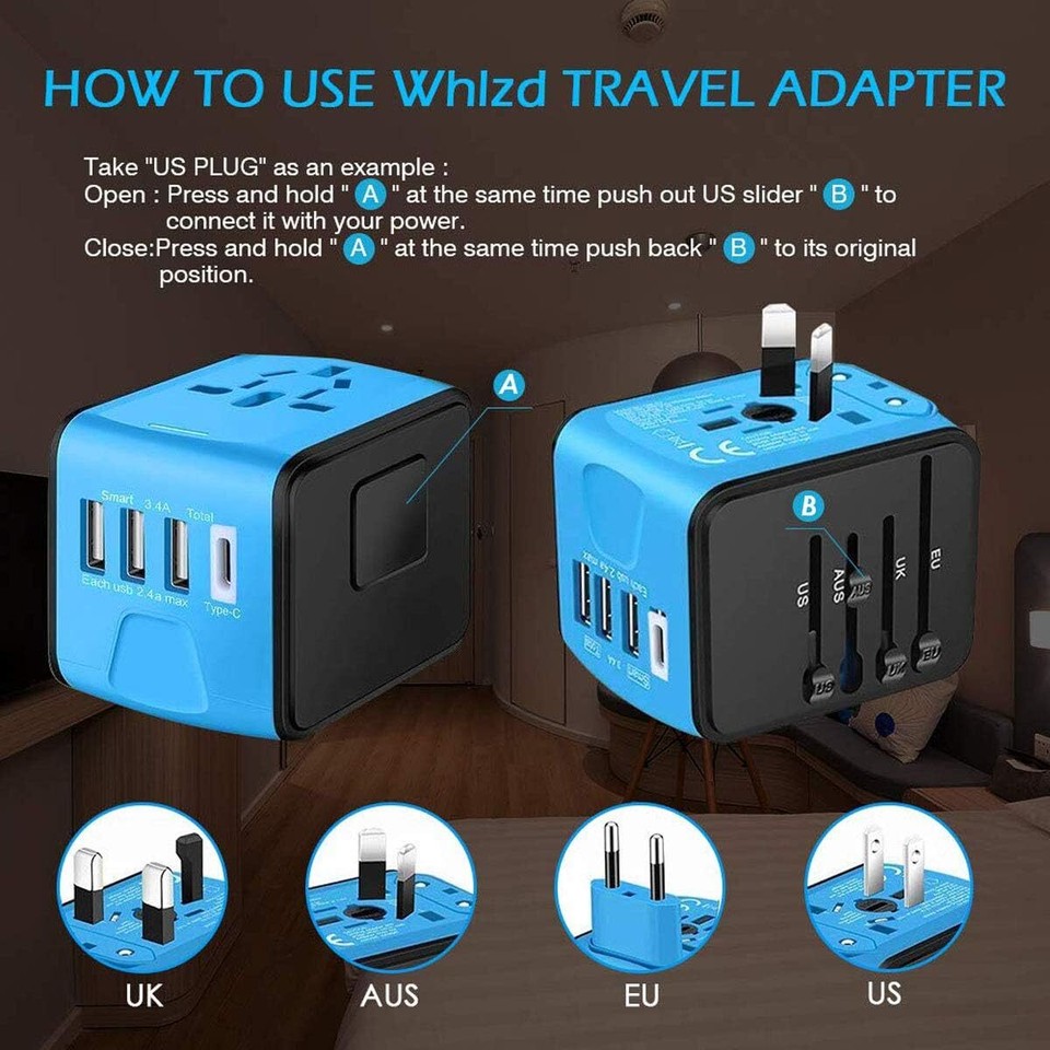 Universal Travel Adapter Converter International Wall Charger AC USB ...