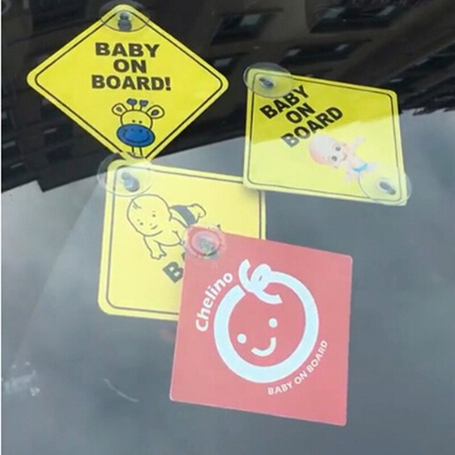 Baby On Board SAFETY Car Window Suction Cup Yellow REFLECTIVE Warning ...