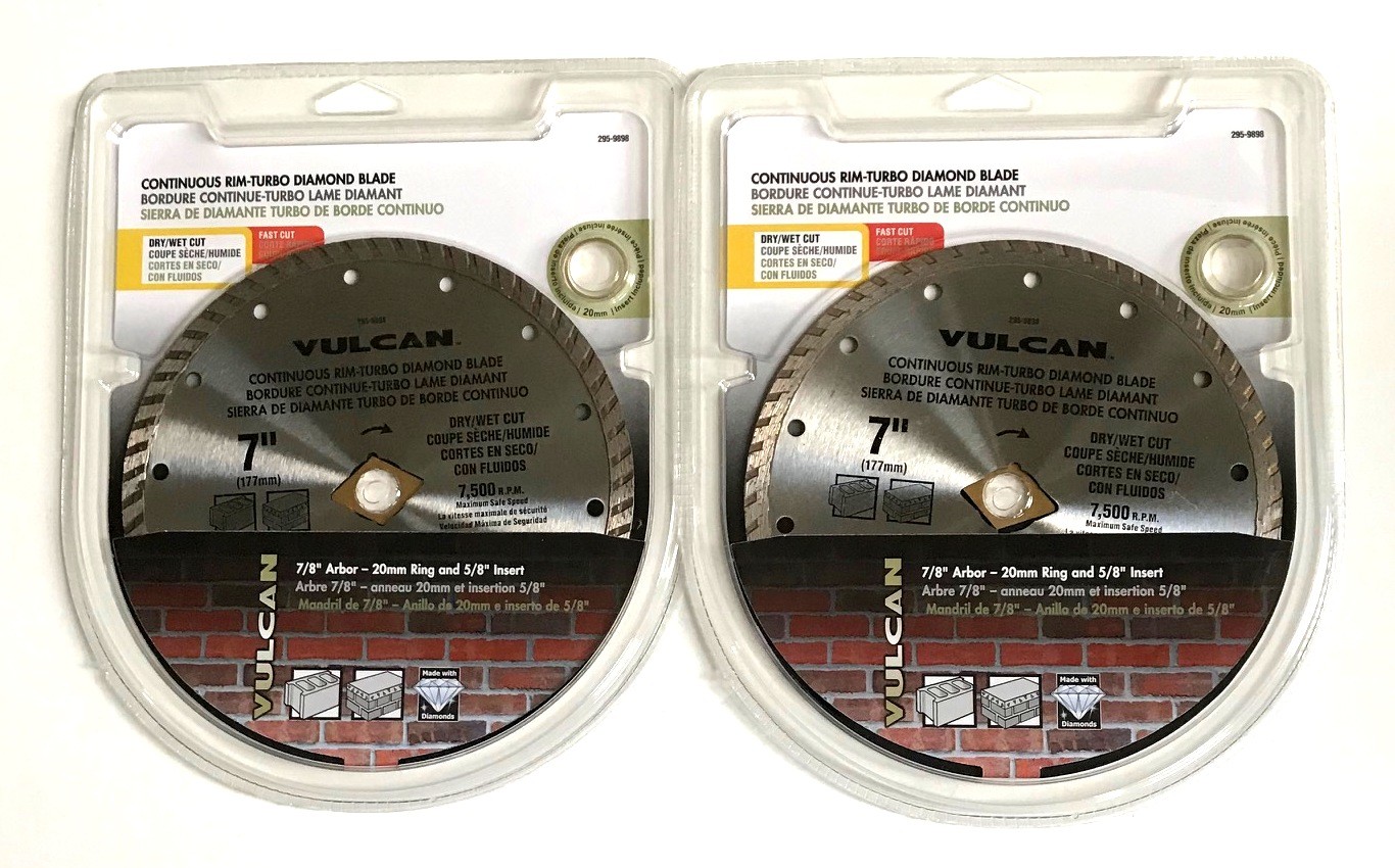2 VULCAN 7" CONTINUOUS RIM TURBO DIAMOND SAW BLADES DRY/WET CUT WHEEL ...