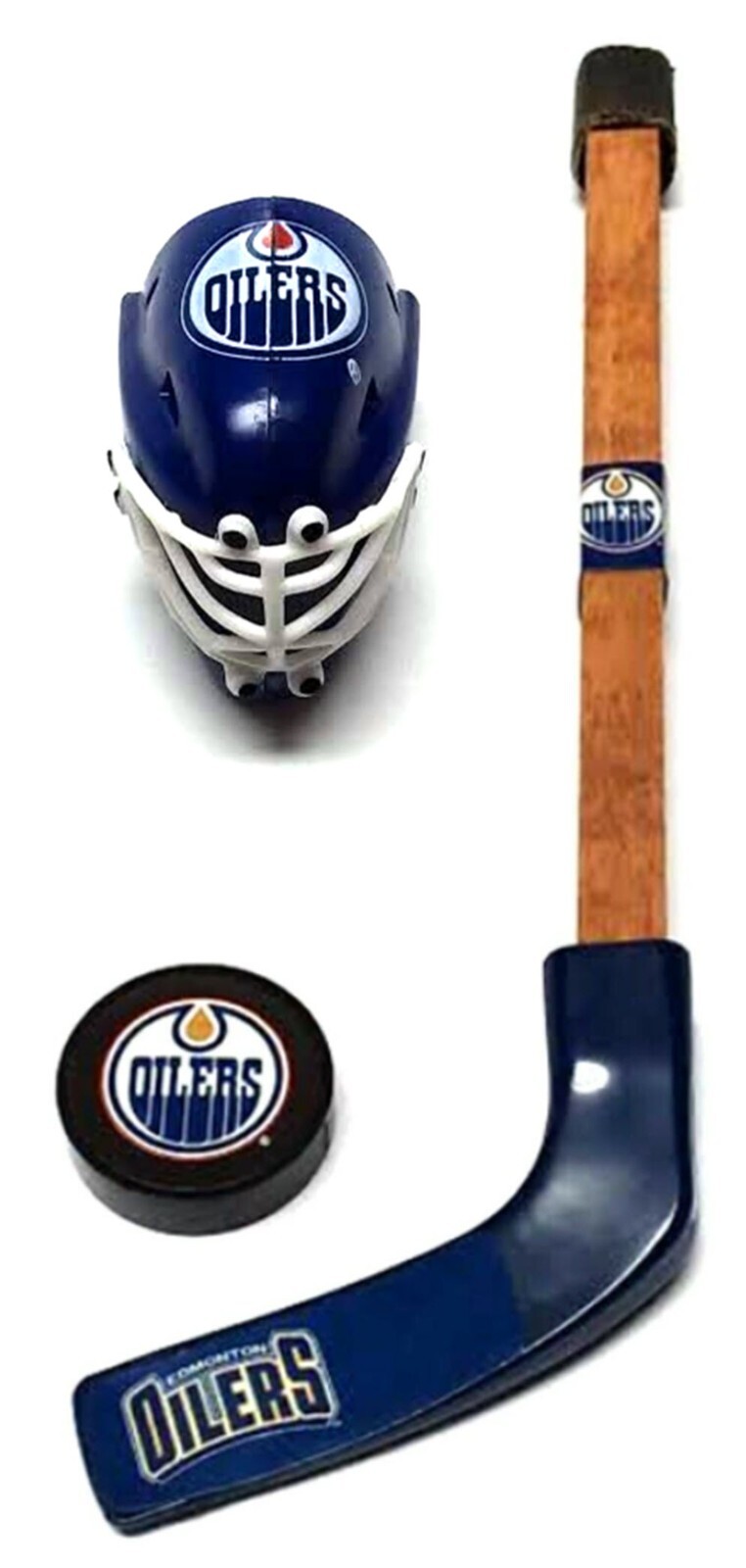 EDMONTON OILERS MINI PUCK & WOOD HOCKEY STICK 5.5" TALL NEW NHL ...