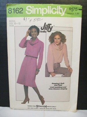 Vtg Simplicity Pattern 8162 Miss Size S (19-12) Pullover Top & Skirt ...