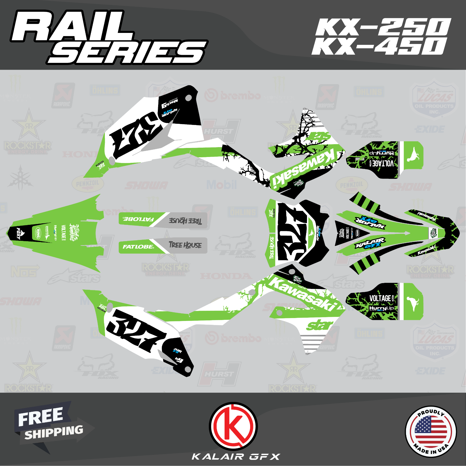 Graphics Kit for KAWASAKI KX450F (2019-2023) KX250F (2021-2023) Rail ...