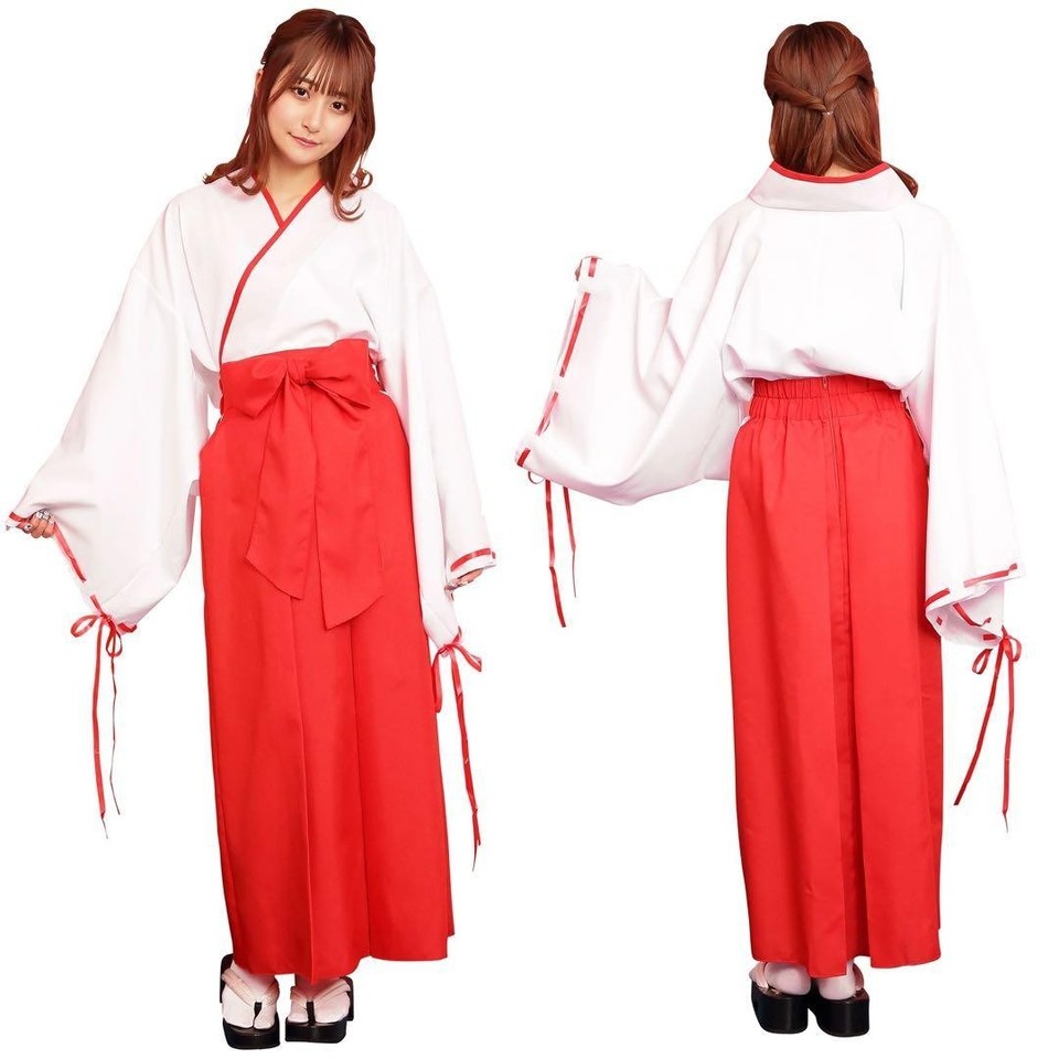 Cosplay Shrine Maiden Costume Red Female Flexible Size Top Skirt Ribbon ...