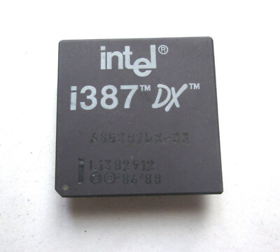 Vintage INTEL 387 DX A80387DX-33 FPU for 386 CPU Processor White Logo ...