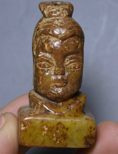 5CM Old Chinese Hetian Jade Dynasty Palace soldier People Head Statue ...
