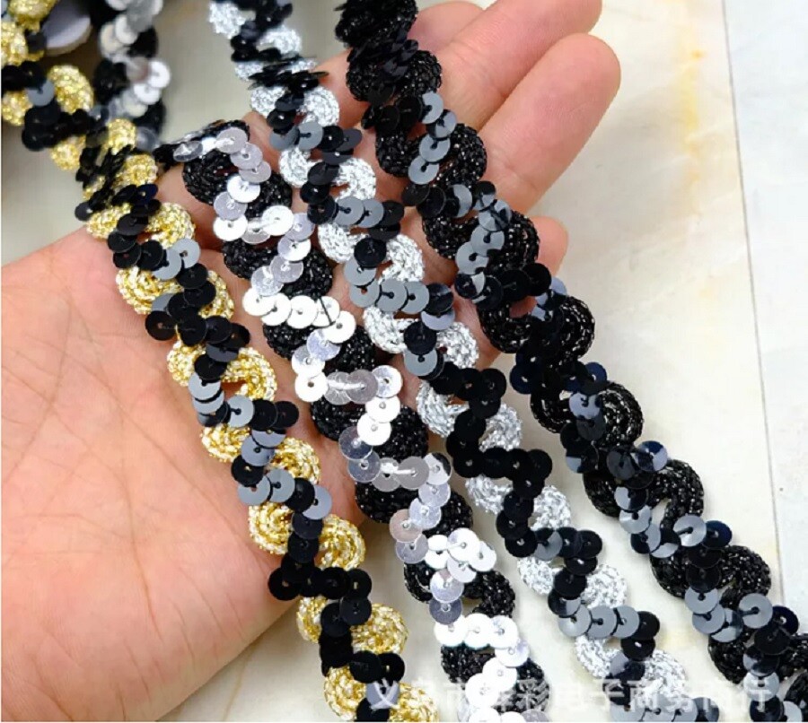 23 COLOURS Sequin Swirl Braid Trim Ribbons 15/18mm 1 Yard - Dress ...
