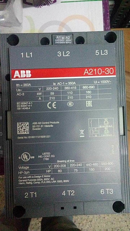 New ABB A210-30-11 AC CONTACTOR 1SFL511001R8011 220-230V 50Hz / 230 ...
