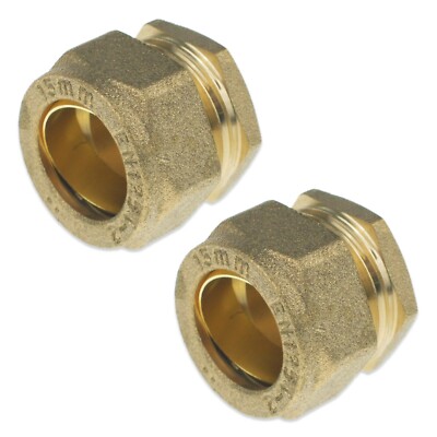 15mm COMPRESSION STOP ENDS 2 x BLANK OFFS BLANKING CAPS COPPER GAS PIPE ...