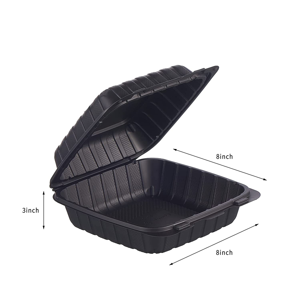 8X8" 1-Compartment 50-Pack Plastic Clamshell to Go Containers Food ...