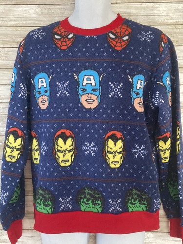 Vintage Marvel Mad Engine Avengers Holiday Christmas Sweater Sz M Iron ...