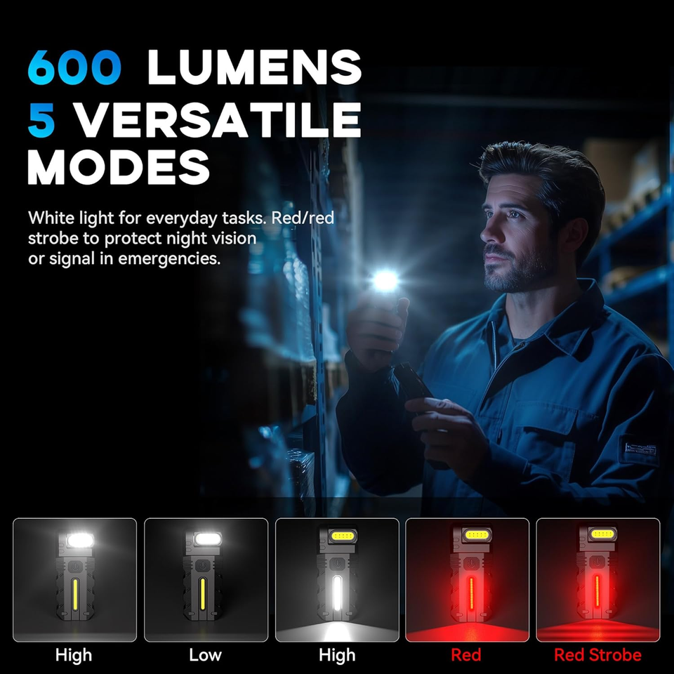 2PACK LED Flashlight Rechargeable, 600 Lumens Portable Flat Mini ...