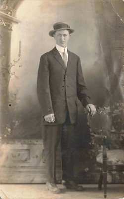 Postcard RPPC Man Dark Suit Full Portrait AZO Stamp Box | eBay