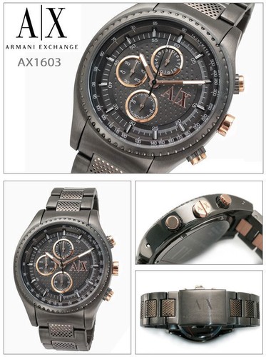 NEW-ARMANI EXCHANGE GUNMETAL TONE,CHRONO. S/STEEL BAND,GRAY DIAL WATCH ...