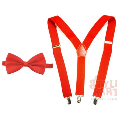 Red Braces and Dicky Bow Tie Fancy Dress Party Wedding Prom Suspenders ...