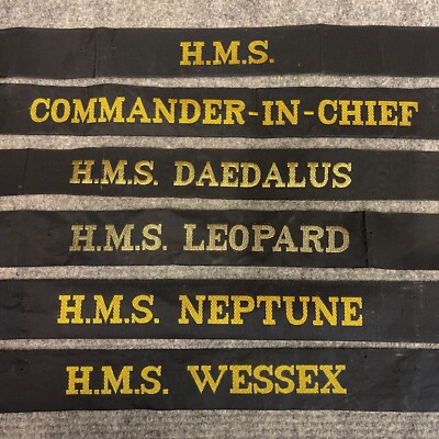 ROYAL NAVY SURPLUS ISSUE WOVEN CAP HAT TALLIES, BLACK WITH GOLD TEXT ...