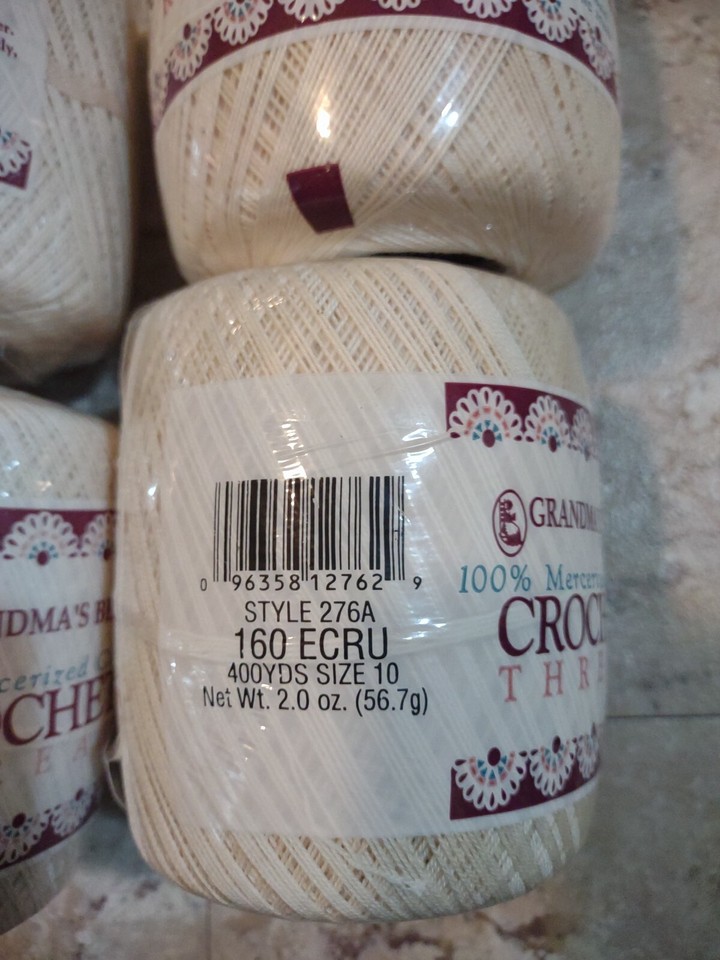 4 Caron Grandma's Best Cotton Crochet Thread 400 yds Each - Ecru #160 ...