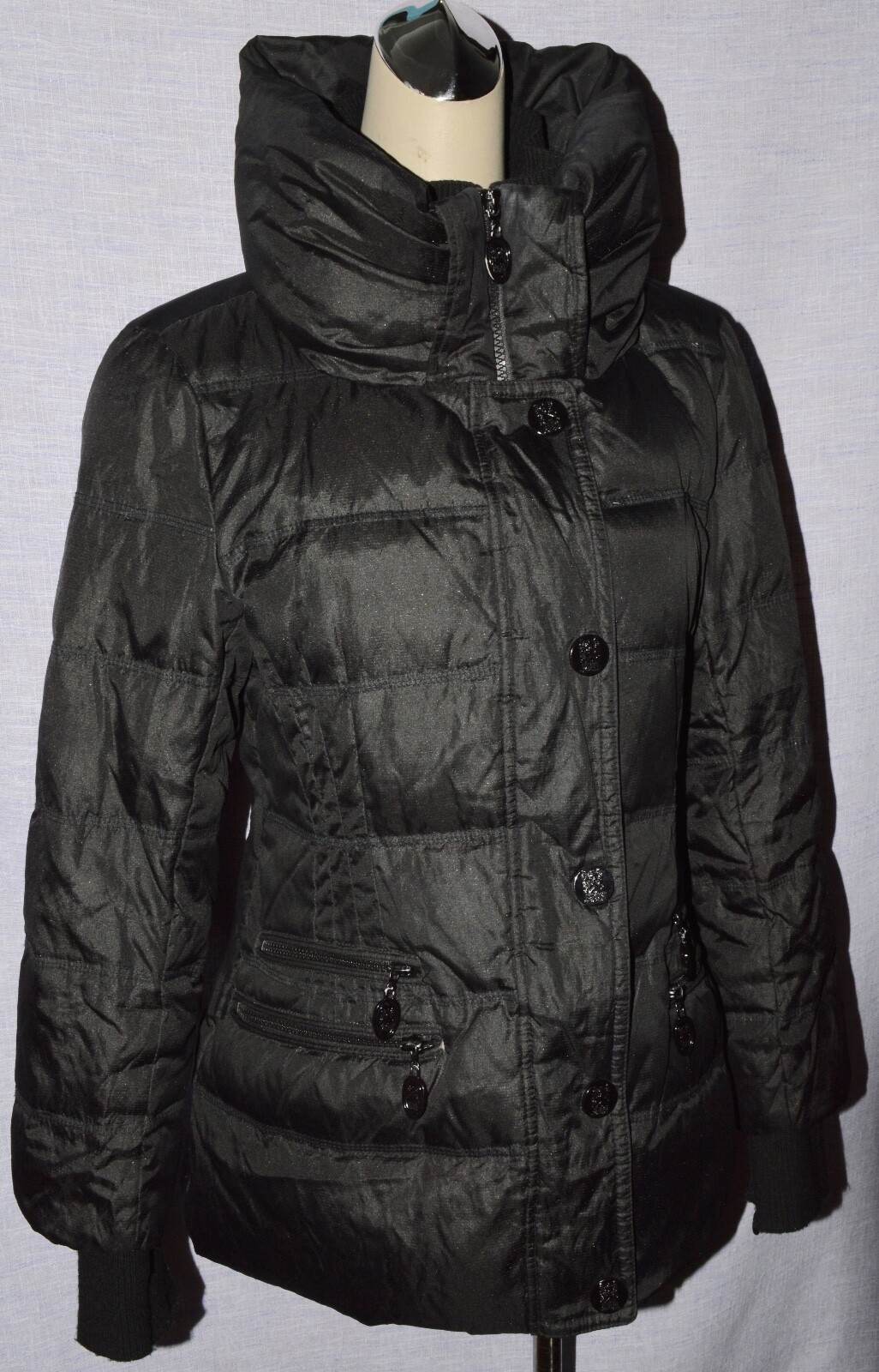 HILLARY RADLEY SZ S SMALL SHIMMERY BLACK SHORT PUFFER DOWN JACKET COAT ...