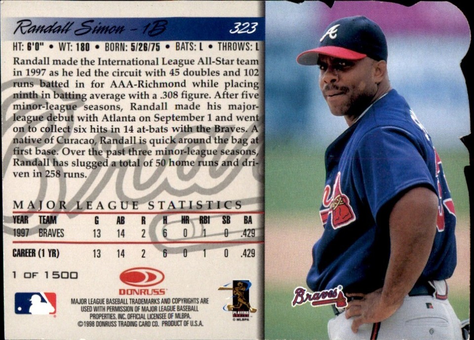 1998 Donruss SILVER PRESS PROOF #323 Randall Simon ATLANTA BRAVES | eBay