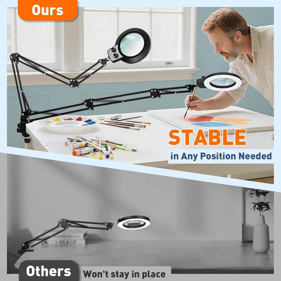 KIRKAS 12X Magnifying Glass with Light and Clamp, Extra-Long Arm ...