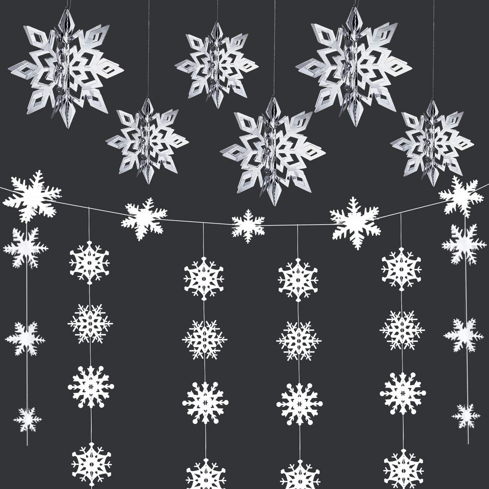 42 Pcs Winter Christmas Decorations, 3D Hanging Paper Snowflakes Large ...