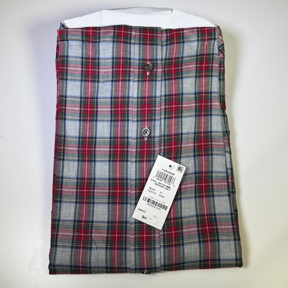 Club Room Men's RegularFit Randall Plaid Dress Shirt grey/red/white 15 ...