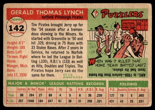 1955 Topps 142 Jerry Lynch Pittsburgh Pirates Baseball | eBay
