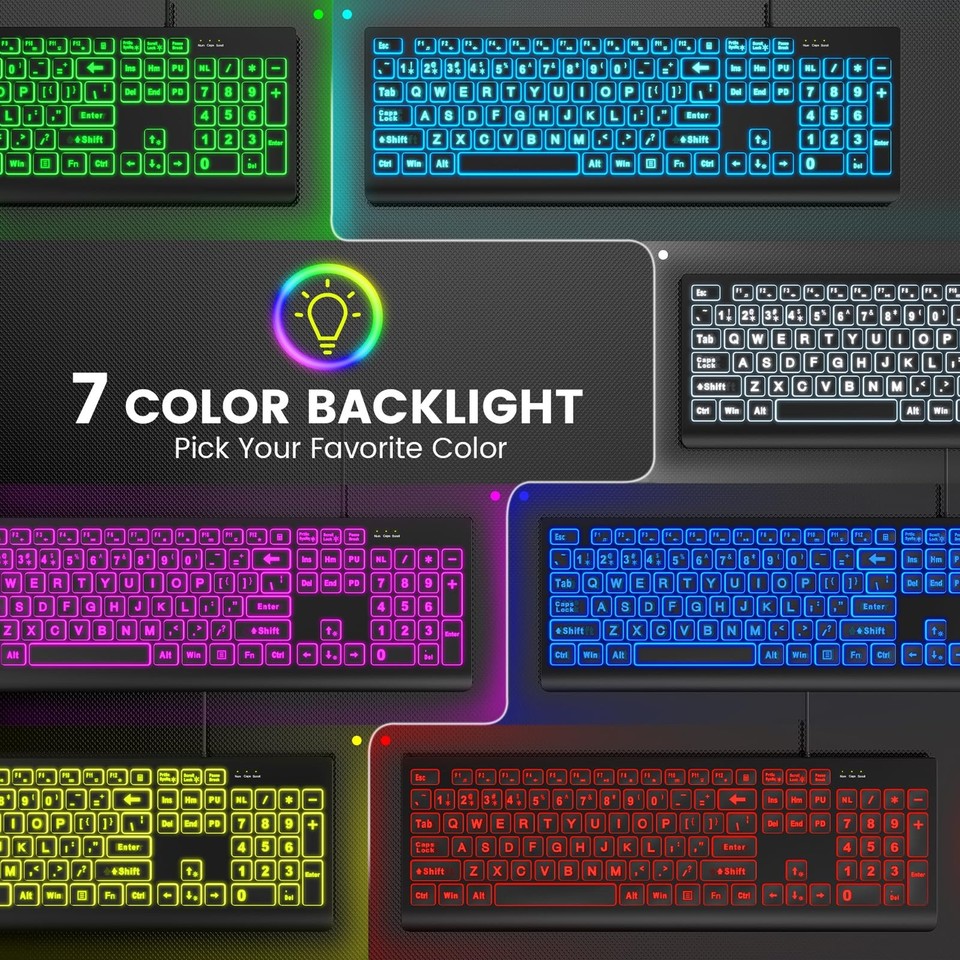 SABLUTE Large Print Backlit Keyboard Wired USB Lighted Computer ...