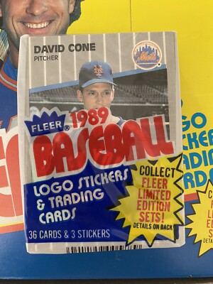 1989 FLEER CELLO PACK WITH DAVID CONE ON TOP ALL STAR CARD ON BACK ...