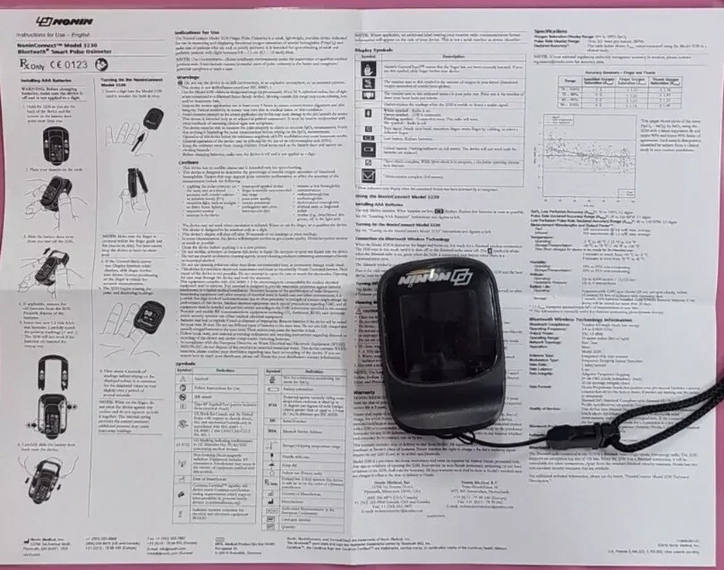 Nonin 02 meter Model 3230 Bluetooth Smart Pulse Oximeter- 100% ...